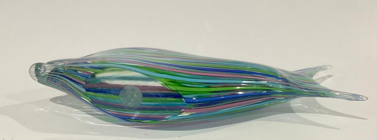 Pair Formia Murano Glass Signed Vibrant Striped Fish Sculptures For ...