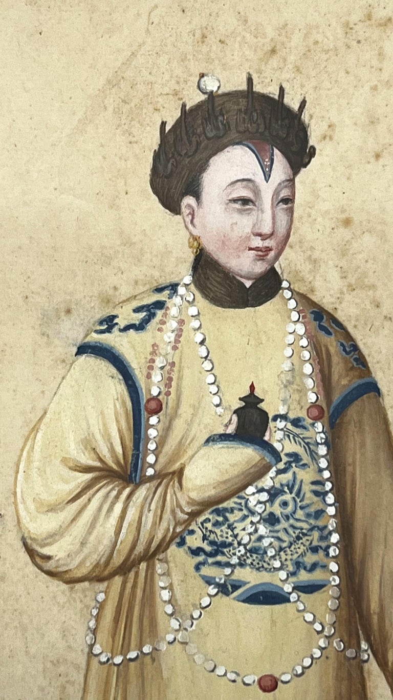 Pair Framed 19th Century Chinese School Portrait Paintings Court ...