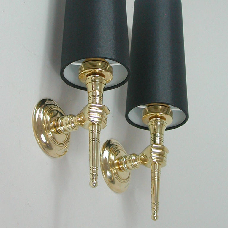 Pair French André Arbus Neoclassical Brass Hand Sconces, 1950s For Sale ...