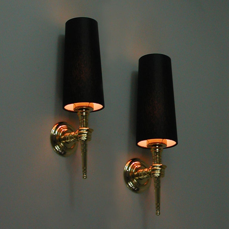 Pair French André Arbus Neoclassical Brass Hand Sconces, 1950s For Sale ...