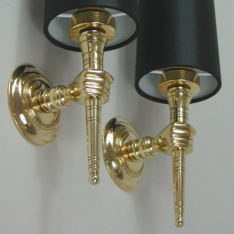 Pair French André Arbus Neoclassical Brass Hand Sconces, 1950s For Sale ...