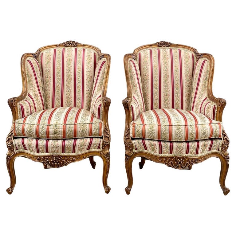 Pair French Antique Hand Carved Gilded Armchairs For Sale at 1stDibs