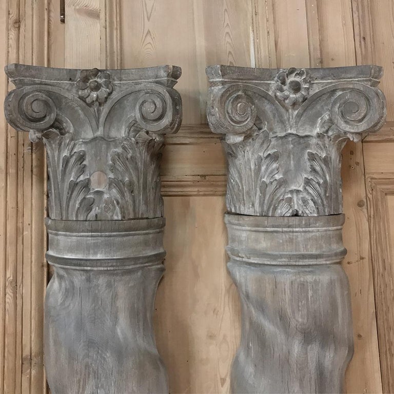 Pair of Architectural Corinthian Weathered Oak Hand Carved Columns ...