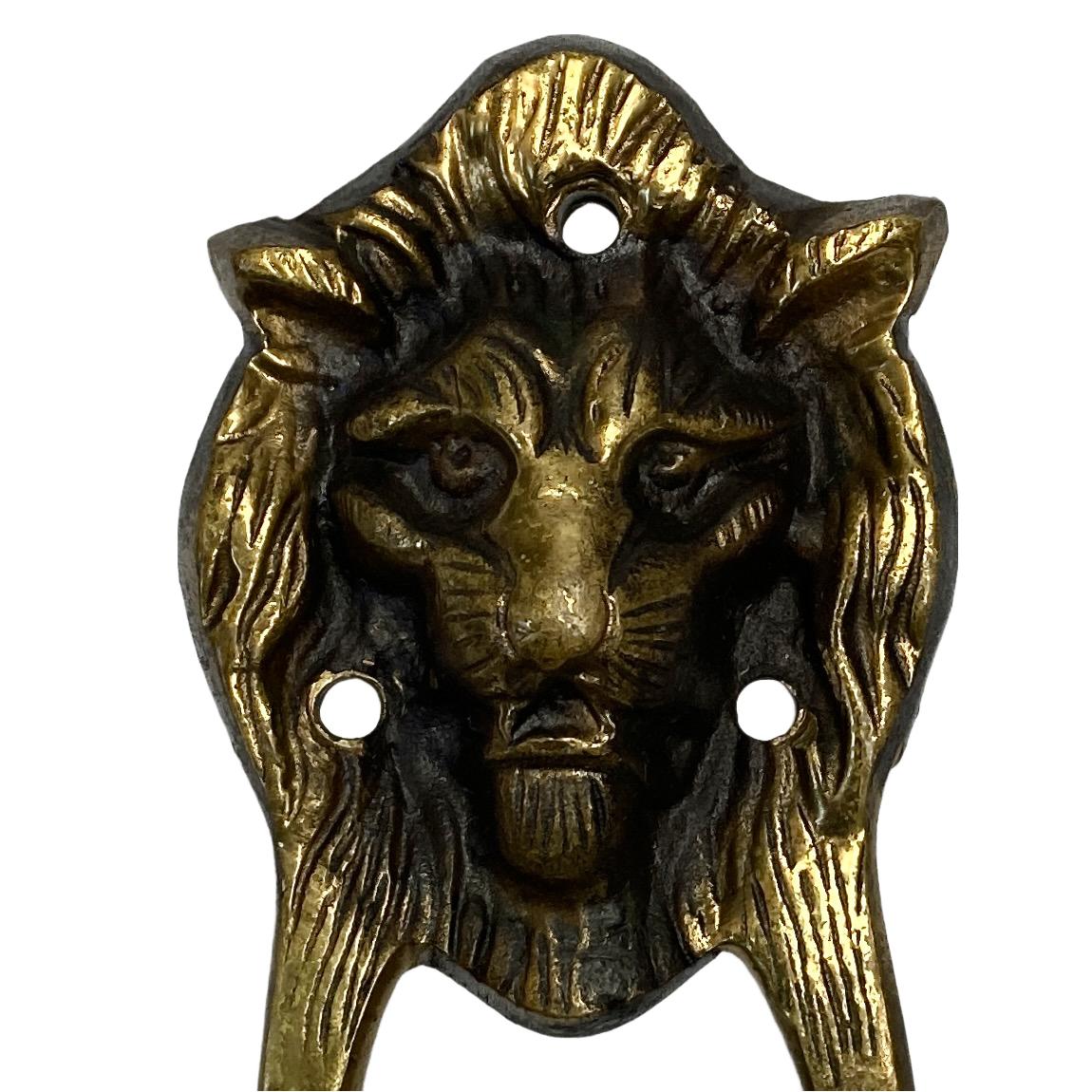 Pair French Brass Lion Head Design Double Hooks For Sale at 1stDibs