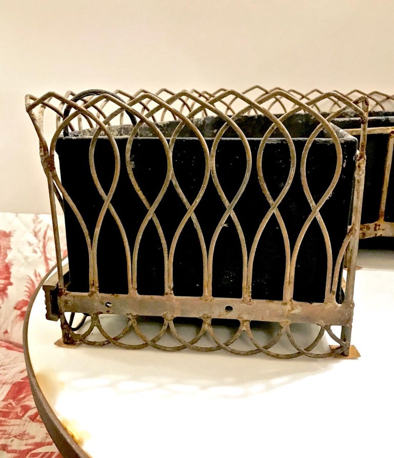 Pair of French Bronze and Wire Planters at 1stDibs