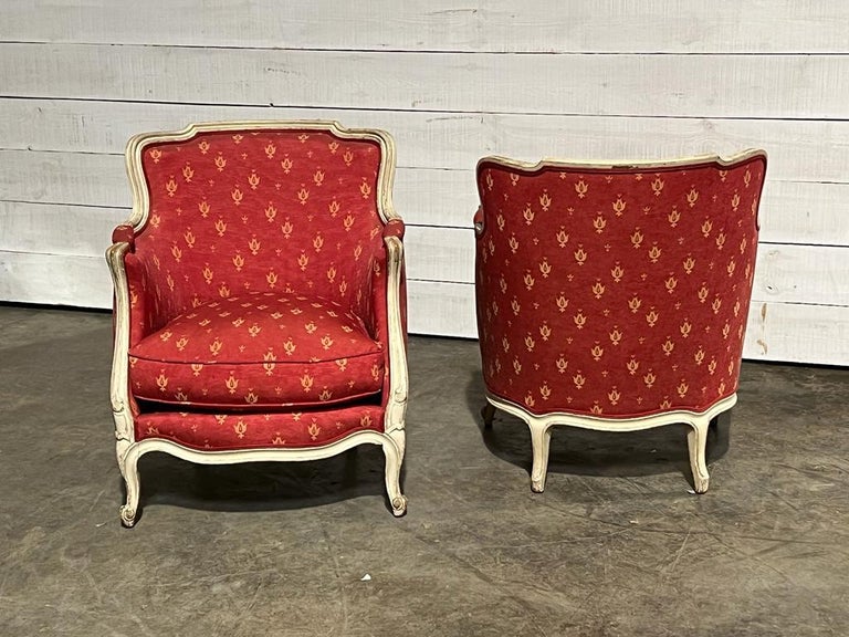 Pair French Comfortable Bergere Arm Chairs For Sale at 1stDibs