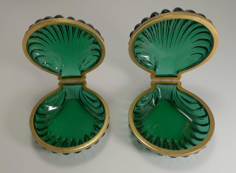 Pair of French Emerald Crystal Shell Shaped Jewelry Boxes, circa 1920 ...
