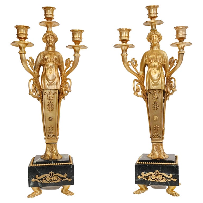 Pair of French Empire Ormolu Marble Candelabras Candle Sticks For Sale ...