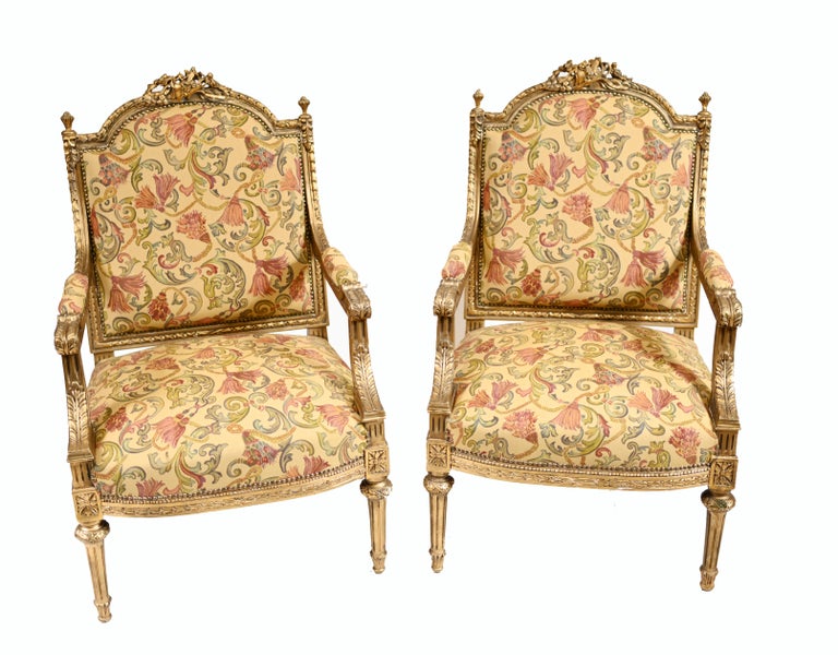 Pair French Gilt Arm Chairs Antique Fauteuil 1900 For Sale at 1stDibs