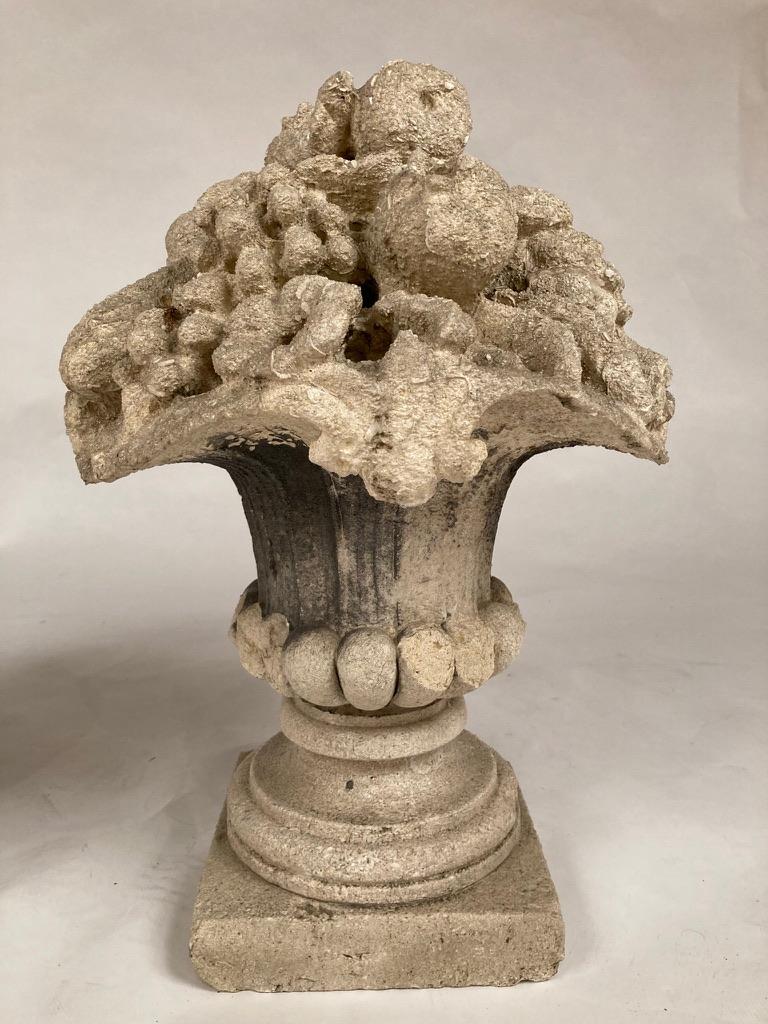 Pair French Limestone Cornucopia Garden Urns For Sale at 1stDibs