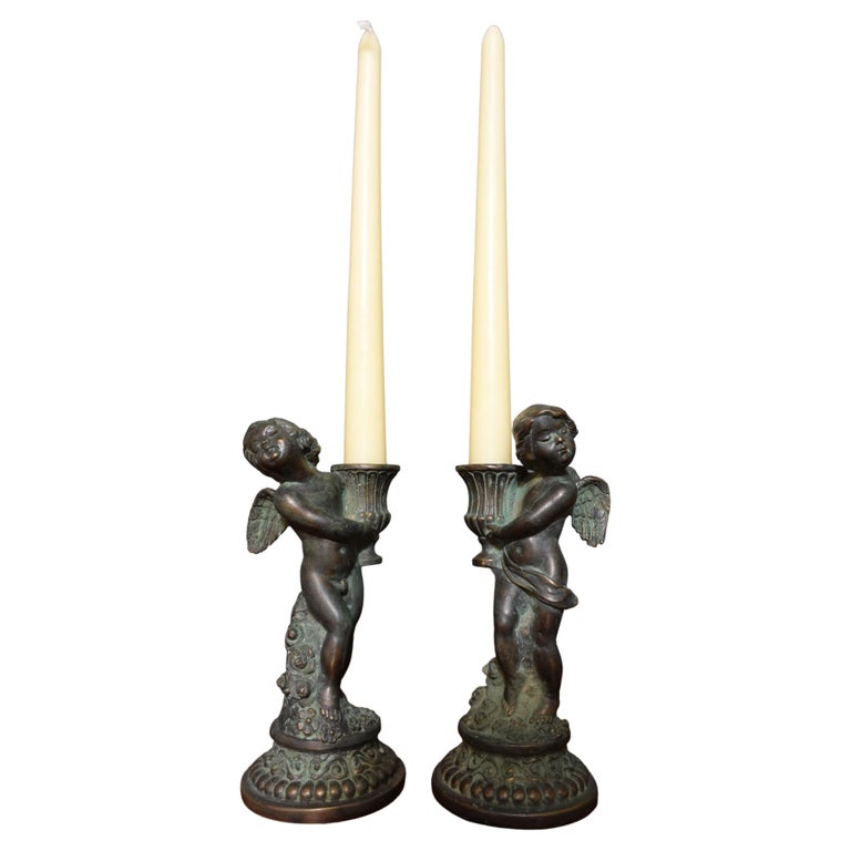 Pair French Louis XV Style Bronze Candlesticks, Modelled as Cherubs ...