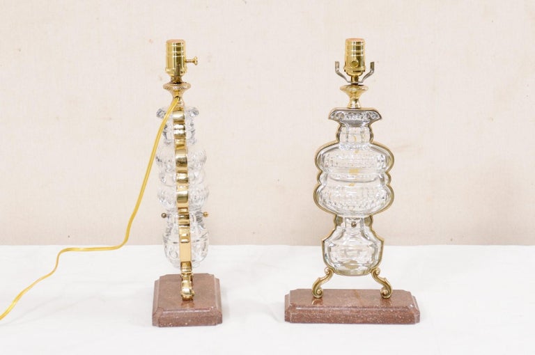 Pair French Maison Baguès Style Table Lamps, Neoclassical Glass Bodies ...