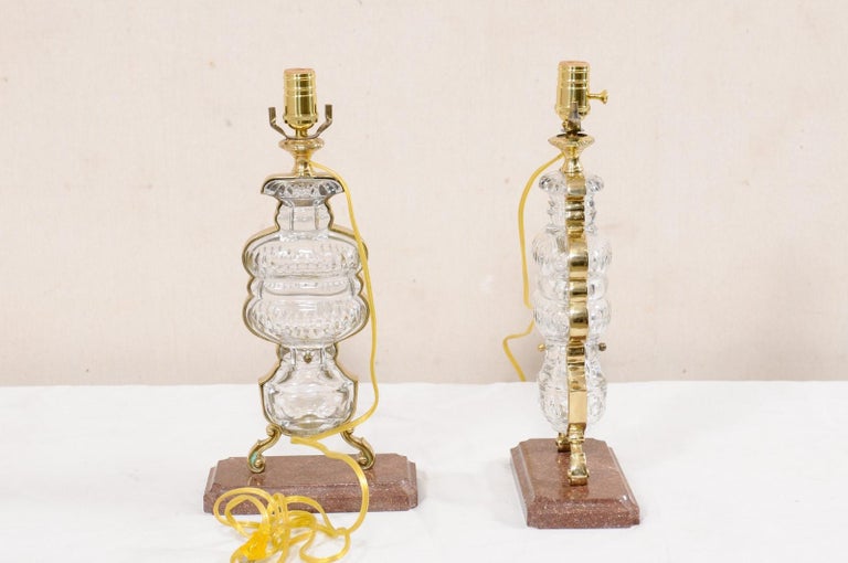 Pair French Maison Baguès Style Table Lamps, Neoclassical Glass Bodies ...