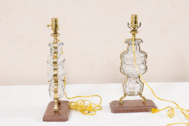 Pair French Maison Baguès Style Table Lamps, Neoclassical Glass Bodies ...