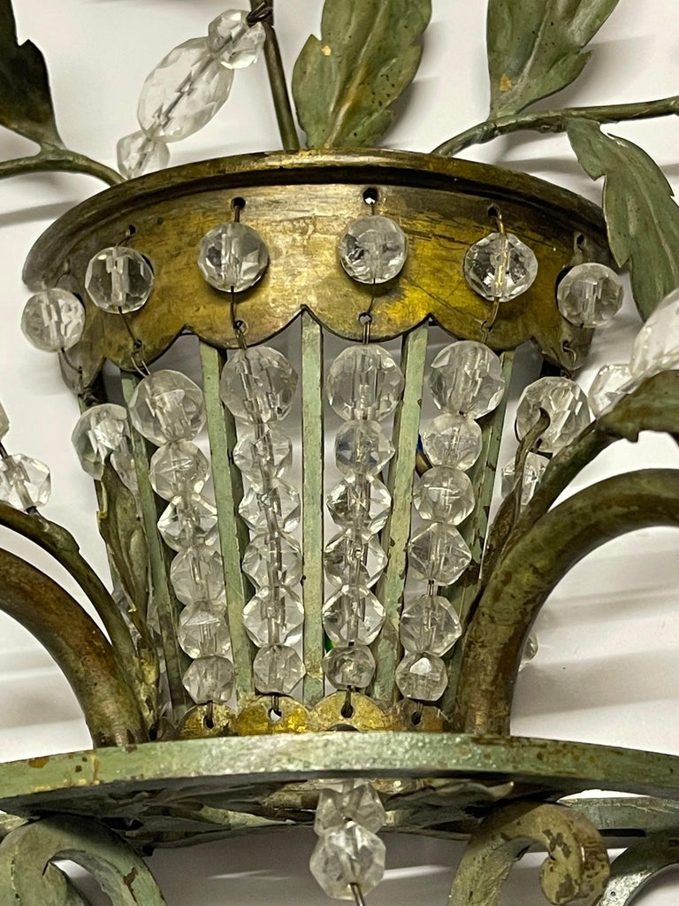 Pair of French Patinated Bronze Flower and Leaves Wall Sconces, circa ...