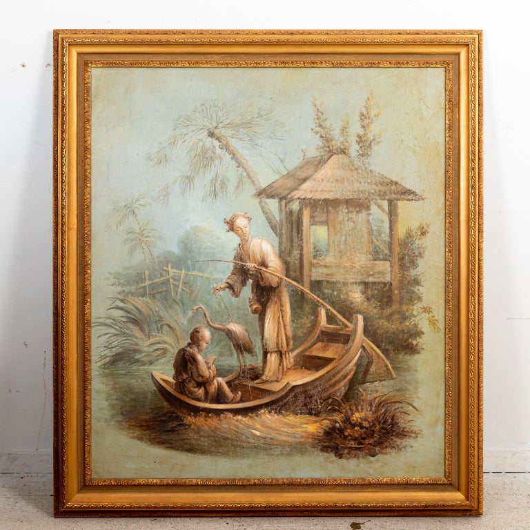 Pair French Oil on Canvas Painting Chinoiserie For Sale at 1stDibs