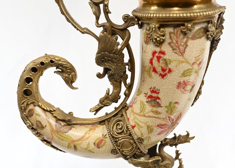 Pair French Porcelain Cornucopia Vases Urns Ormolu Horn of Plenty For ...