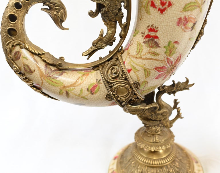 Pair French Porcelain Cornucopia Vases Urns Ormolu Horn of Plenty For ...