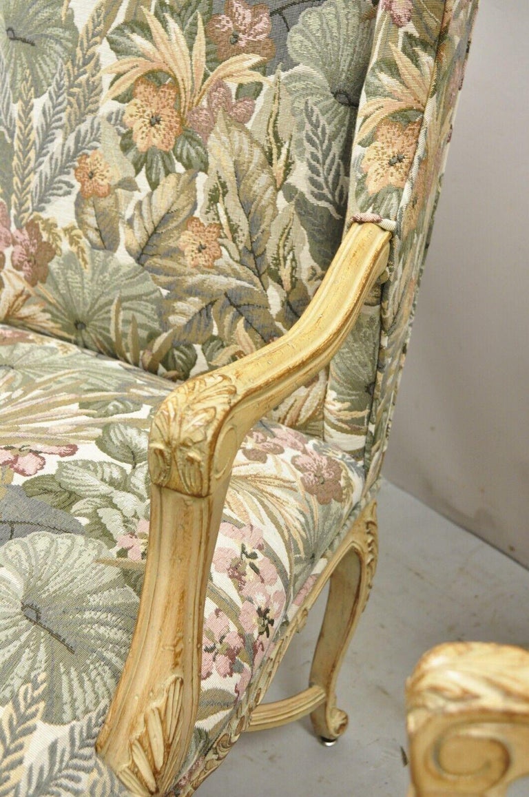 Pair French Provincial Country Louis XV Style Upholstered Wingback ...