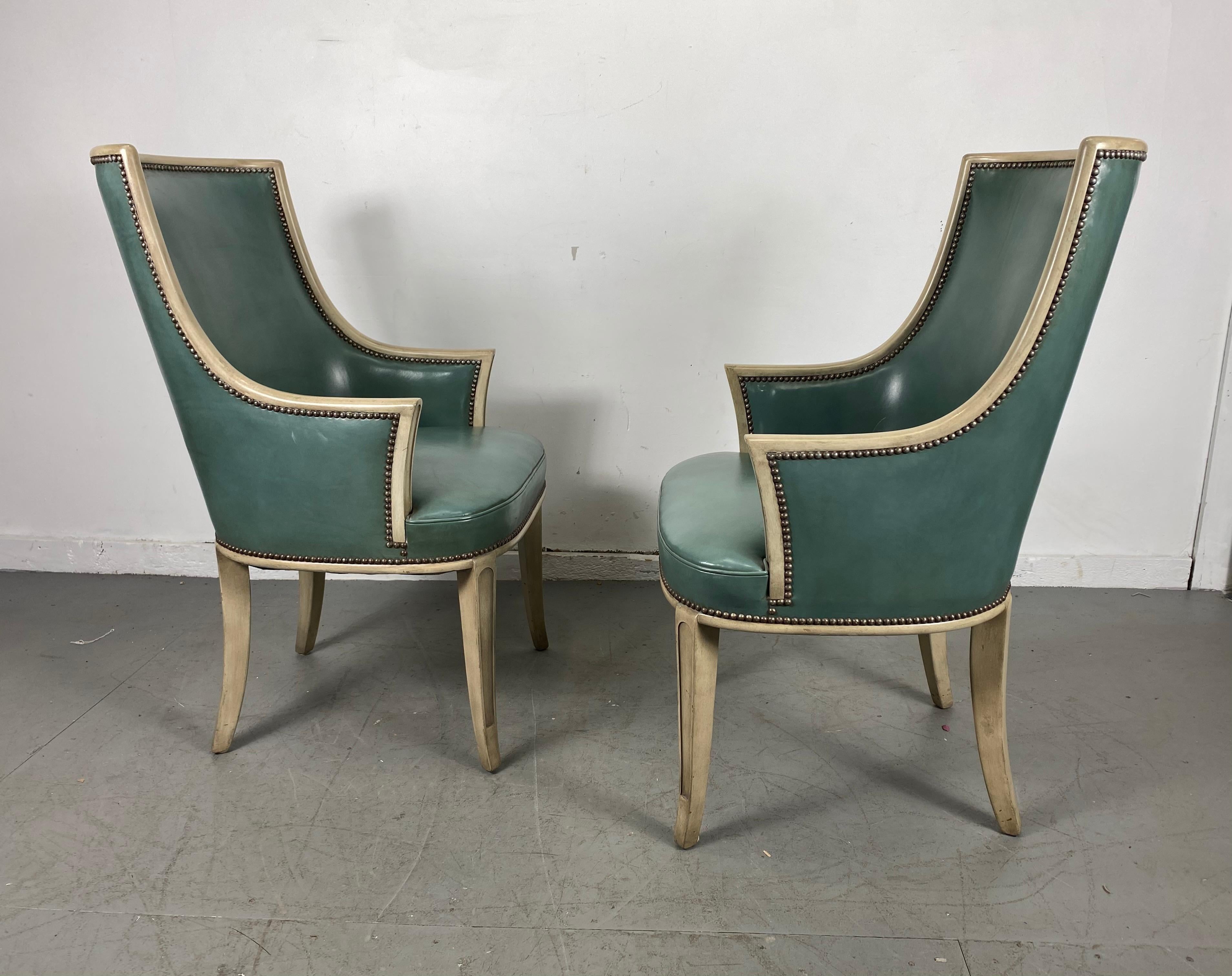 Pair of Regency Leather Arm / Lounge Chairs, Attributed to Baker ...