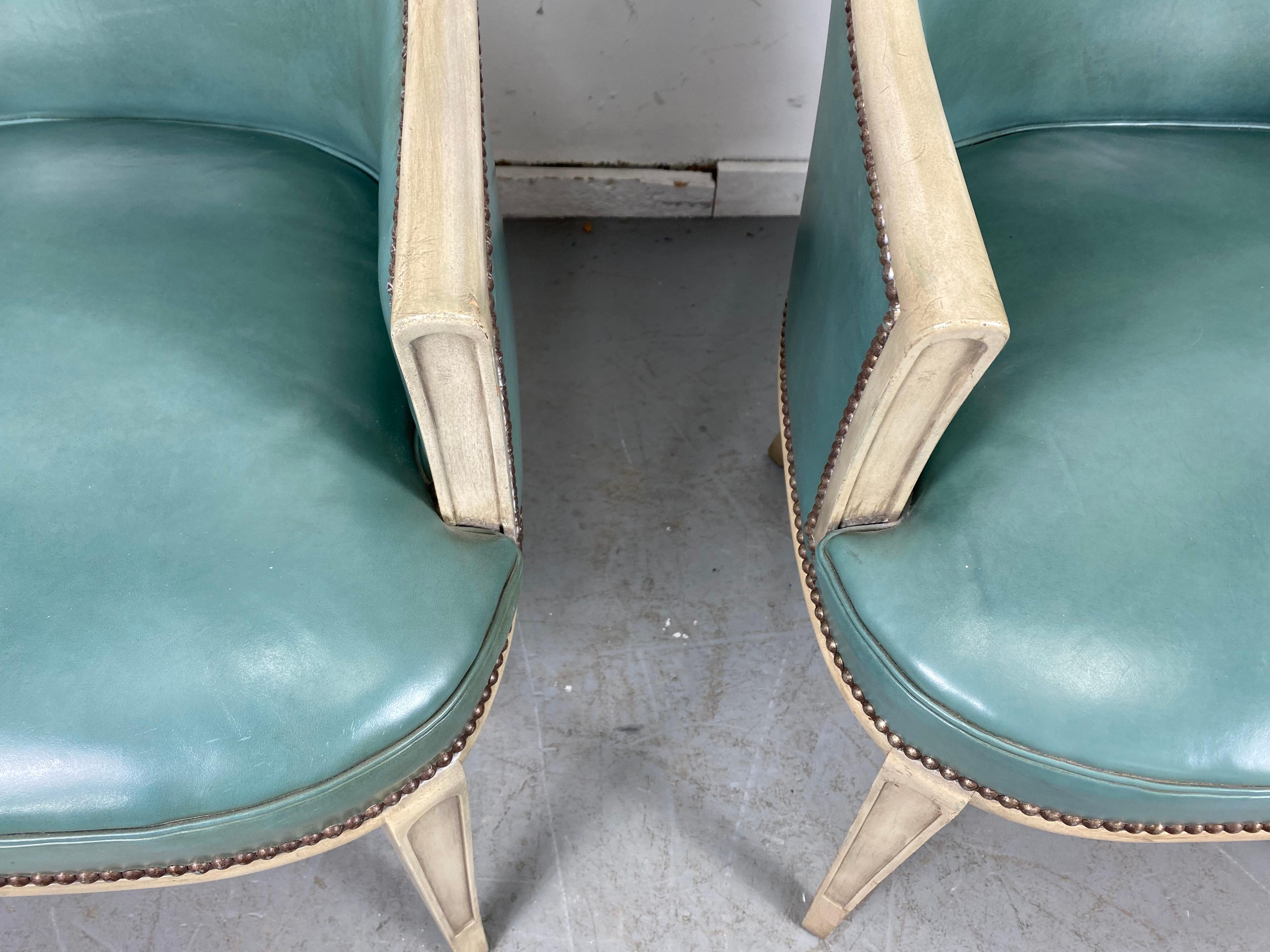 Pair of Regency Leather Arm / Lounge Chairs, Attributed to Baker ...