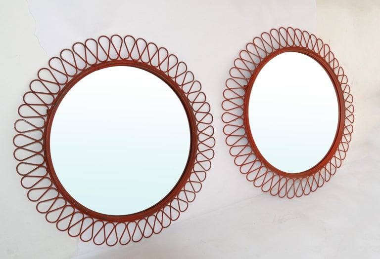 Pair, French Round Wrought Iron Wall Mirror Art Deco Style Red ...