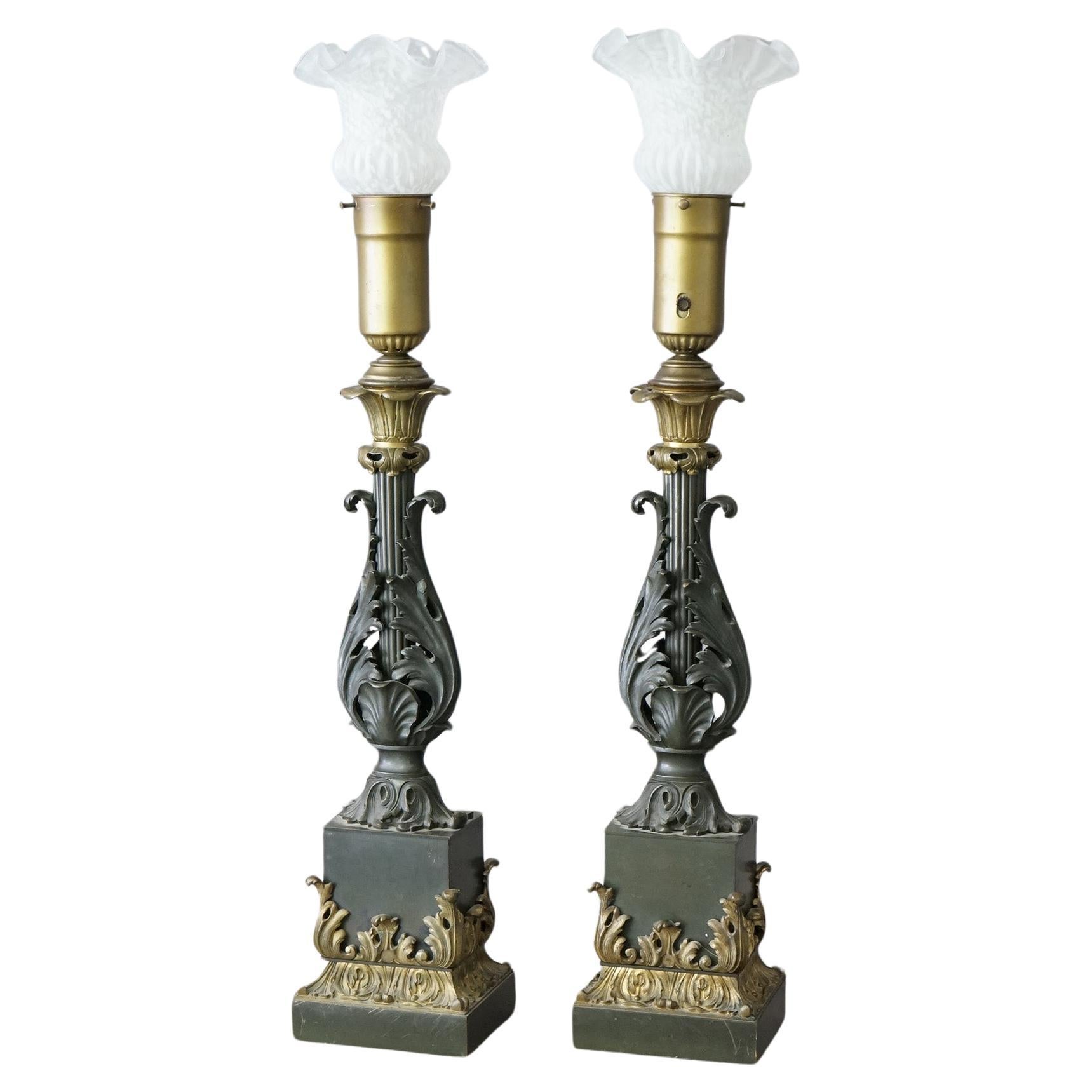 Pair French Second Empire Parcel Gilt Bronze Acanthus Table Lamps Circa ...