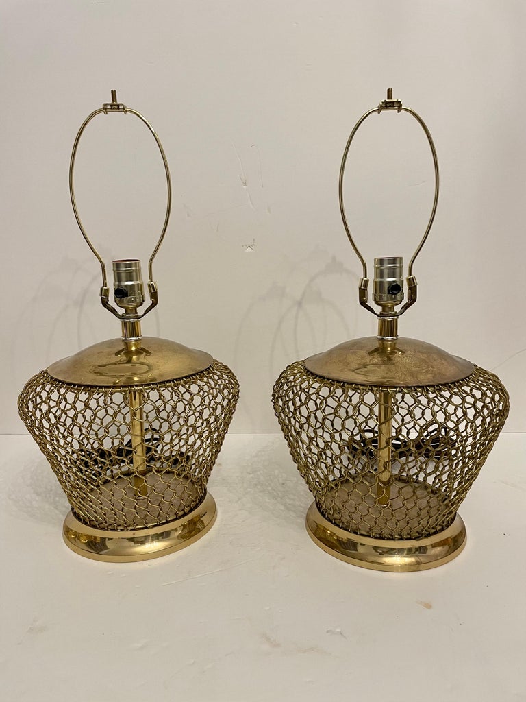 Pair French Style Twisted Brass Wire Lamps For Sale at 1stDibs