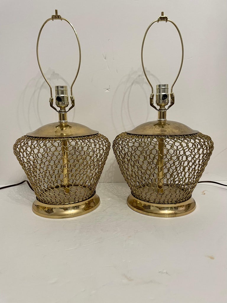 Pair French Style Twisted Brass Wire Lamps For Sale at 1stDibs