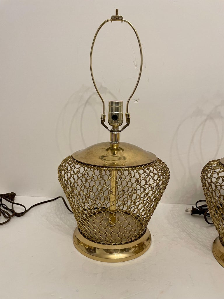 Pair French Style Twisted Brass Wire Lamps For Sale at 1stDibs