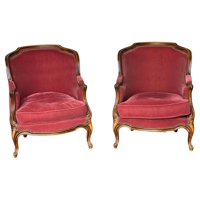 Pair French Walnut Bergere Arm Chairs For Sale at 1stDibs