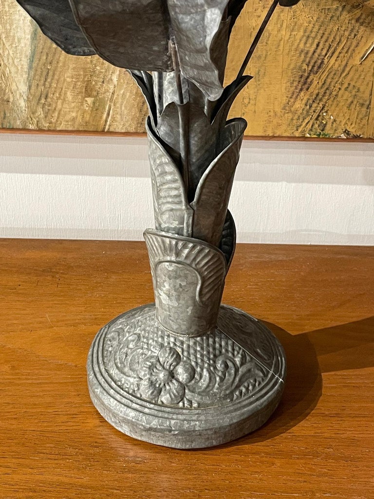 Pair Galvanized Metal Palm Tree Table Lamps For Sale at 1stDibs