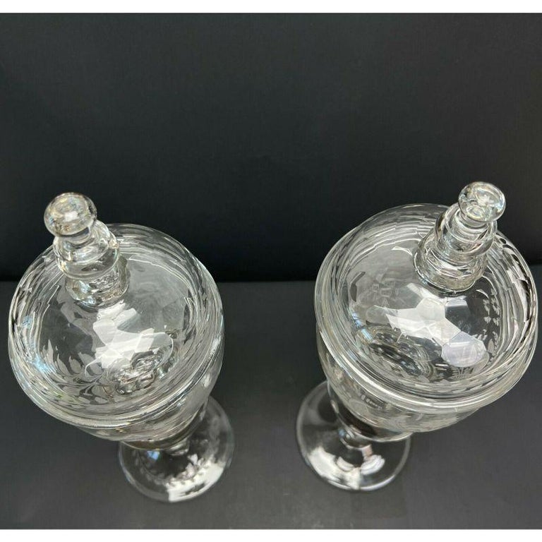 Pair German Cut and Engraved Glass Covered Pokals, 1st Half 20th ...