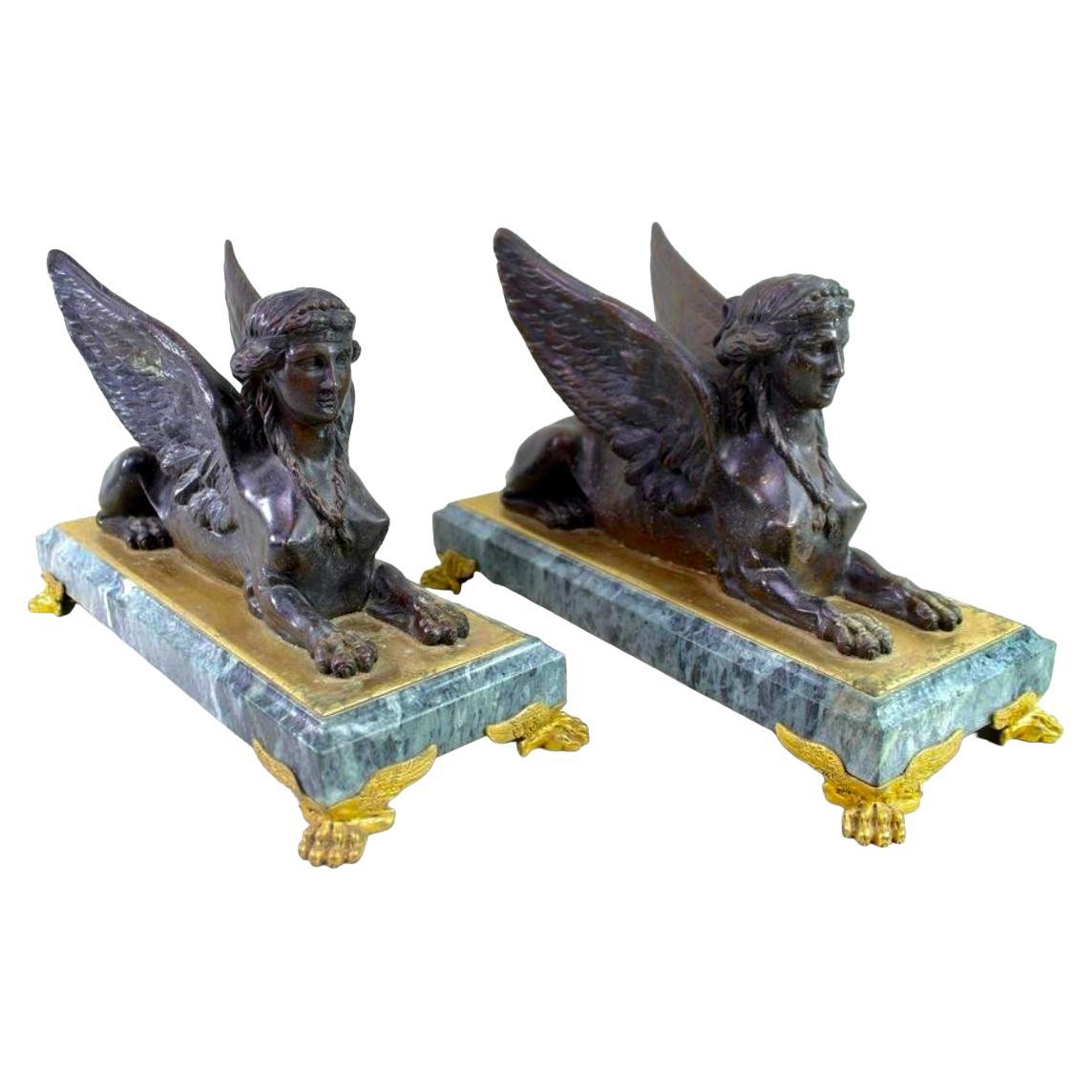 Pair of Silvered Bronze Sphinxes by Henri Picard at 1stDibs