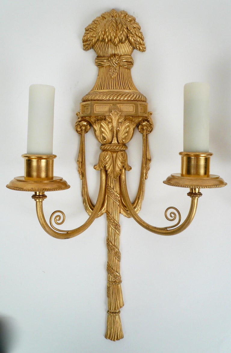 Pair Gilt Bronze Federal Style Neo-Classical Sconces by E. F. Caldwell ...