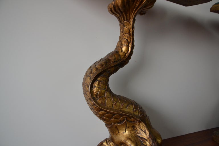 Pair of Gilt Finished Sea-Creature End Tables, Carved Wood For Sale at ...