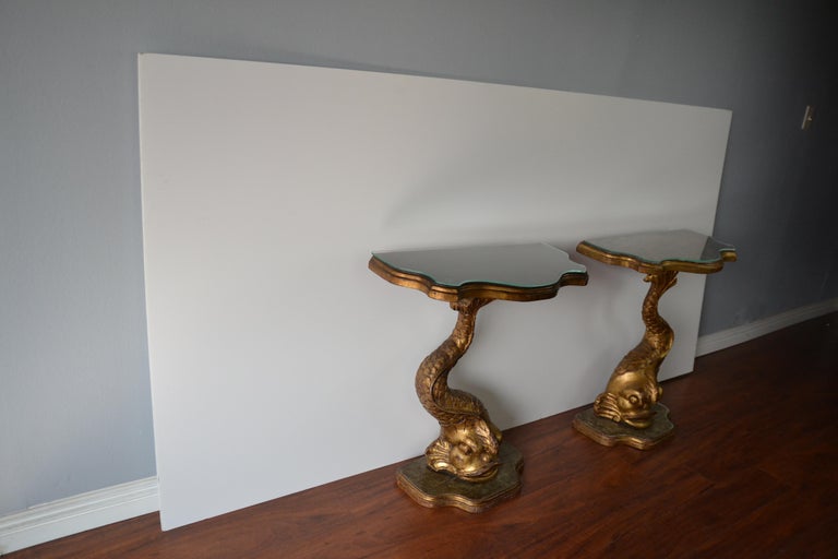 Pair of Gilt Finished Sea-Creature End Tables, Carved Wood For Sale at ...