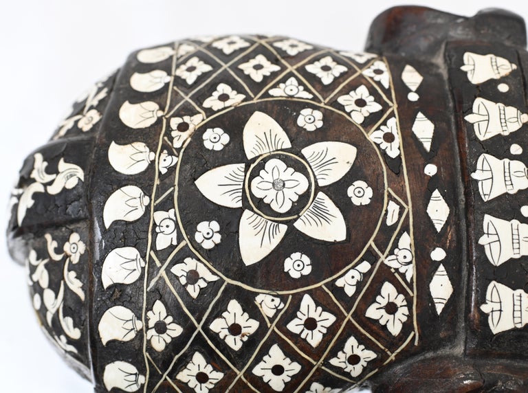 Pair Goan Indian Elephants Carved Hardwood Inlay 1890 For Sale at 1stDibs