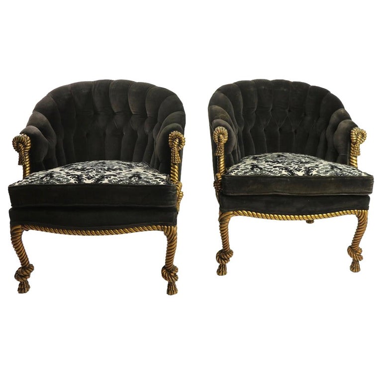 Pair of Gold Gilt Rope Twist Tassel Chairs Louis III Style at 1stDibs