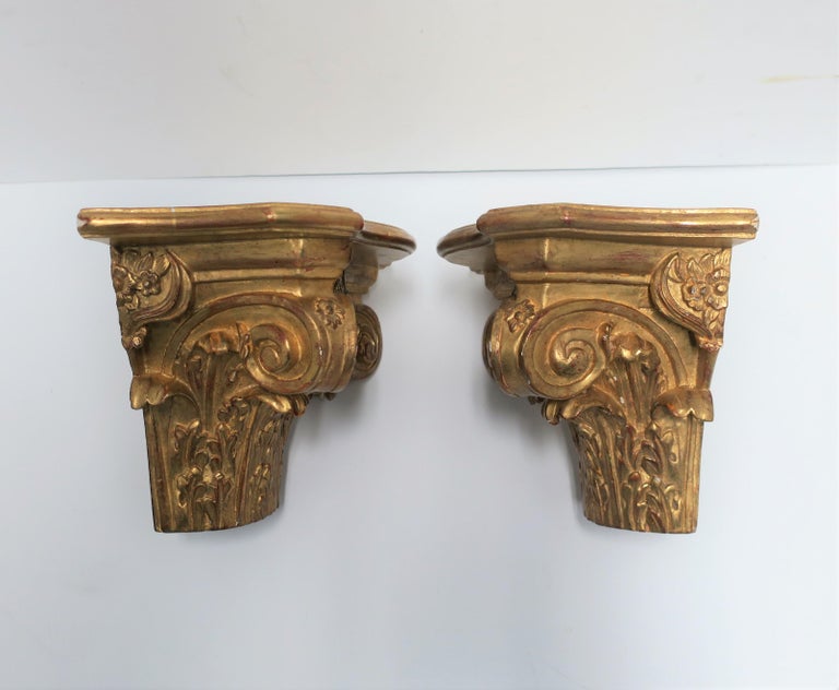 Pair of Gold Gilt Wall Shelf Pillar Brackets at 1stDibs