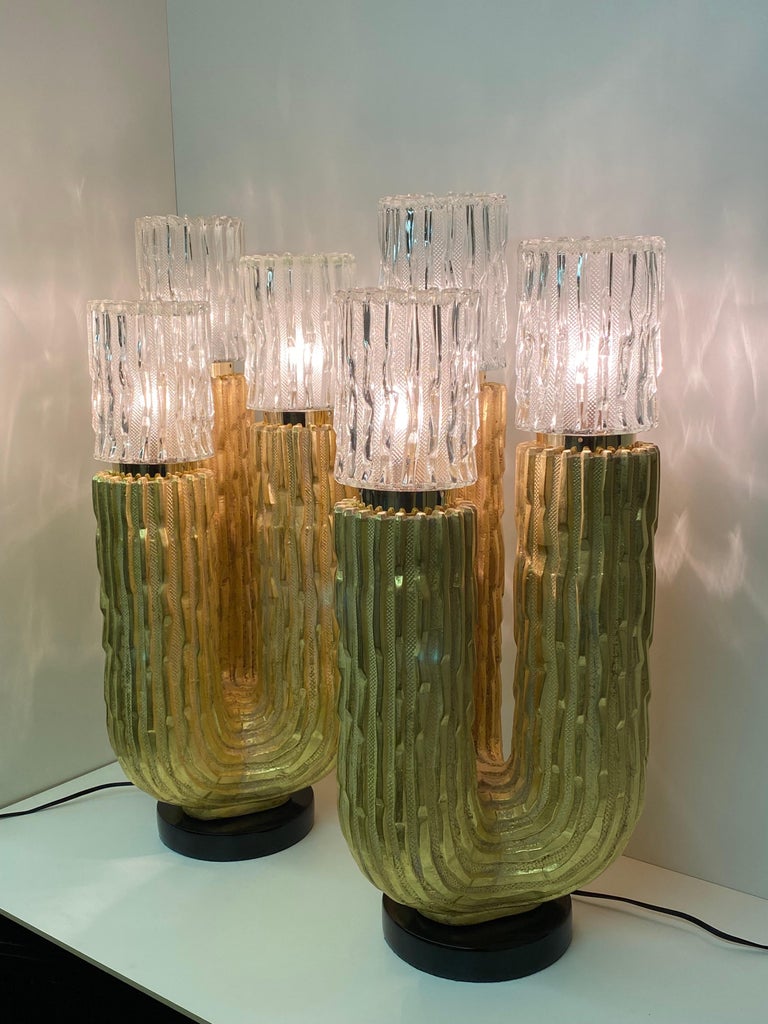 Pair Gold Leaf Cactus Lamps For Sale at 1stDibs | gold cactus lamp
