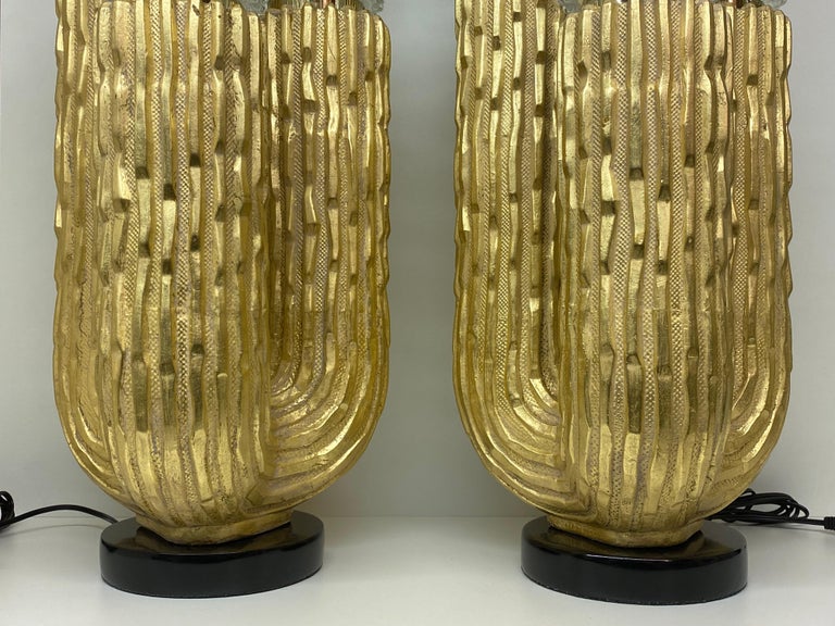 Pair Gold Leaf Cactus Lamps For Sale at 1stDibs | gold cactus lamp