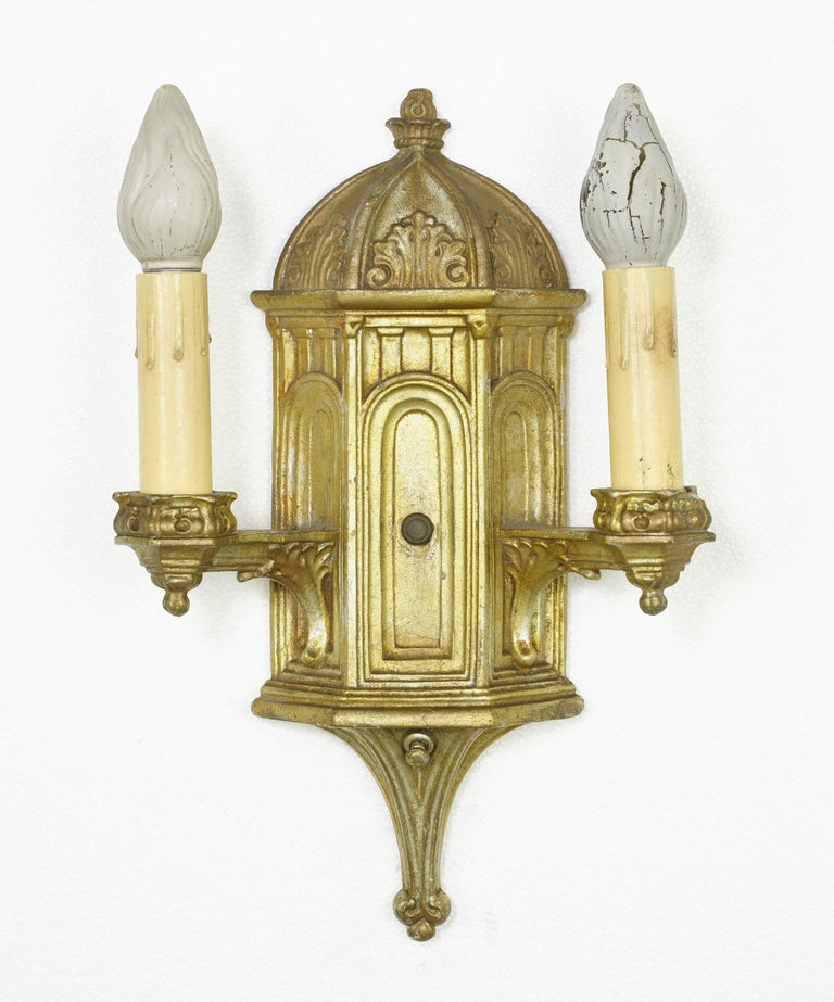 Pair Gothic Style Gold Color Plaster 2 Light Sconces For Sale at 1stDibs