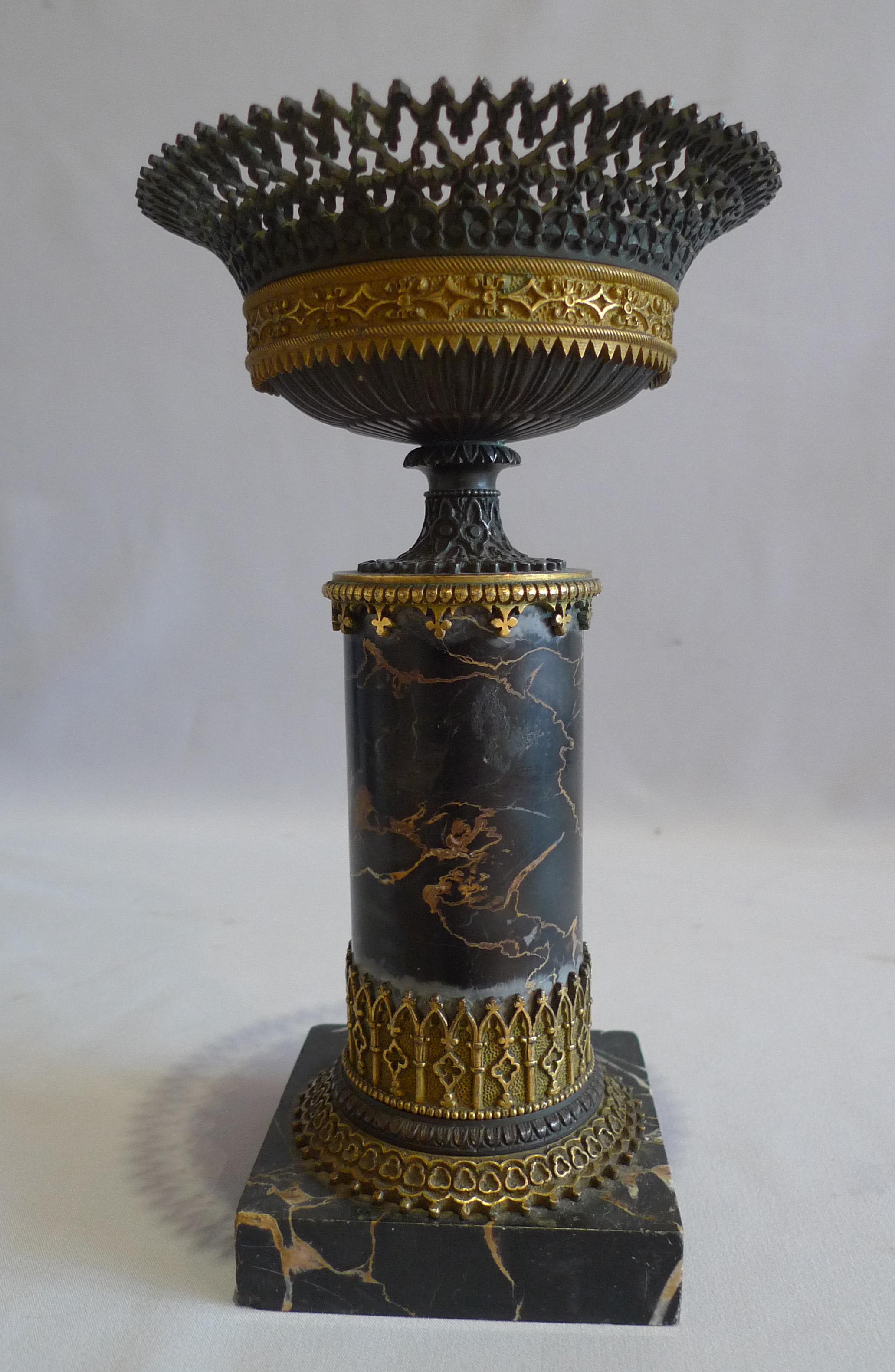 Pair of Gothic Urns in Ormolu, Patinated Bronze and Marble at 1stDibs
