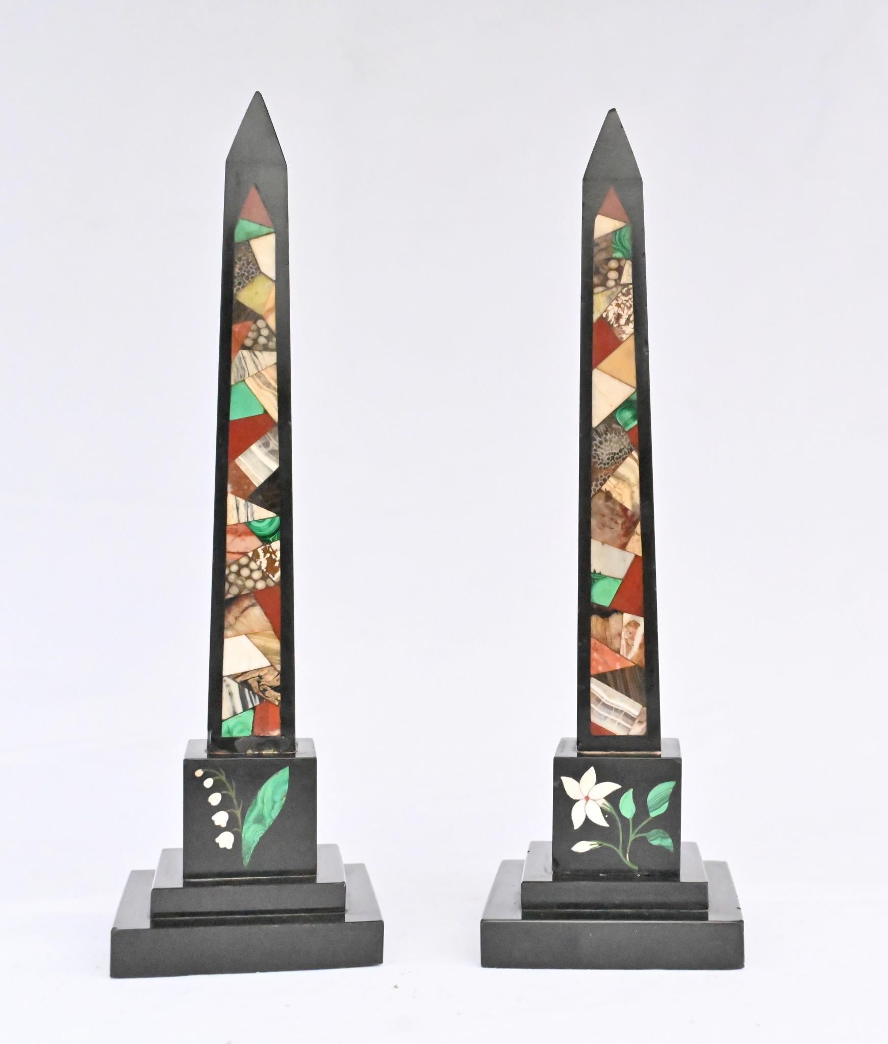 Pair Grand Tour Obelisks Marble Pietra Dura For Sale at 1stDibs
