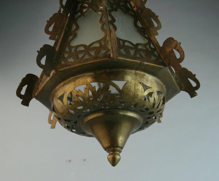 Pair Greek Ornate Brass and Frosted Glass Church Lanterns, Circa 1920's ...