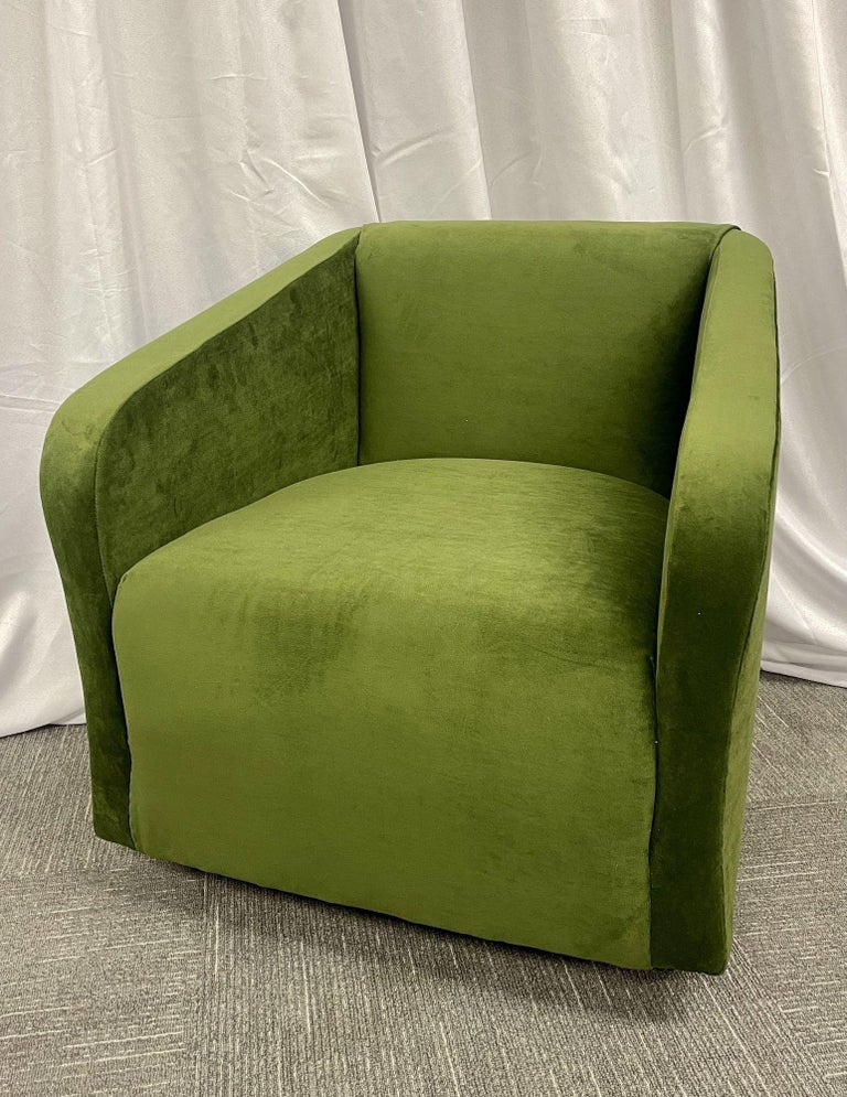 Pair Green Velvet Swivel Chairs For Sale at 1stDibs