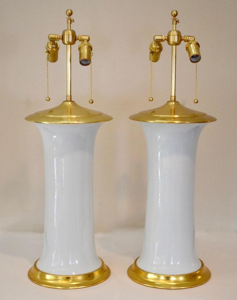 Gu Form Blanc de Chine White Porcelain Lamps on 23-Karat Water Gilt ...