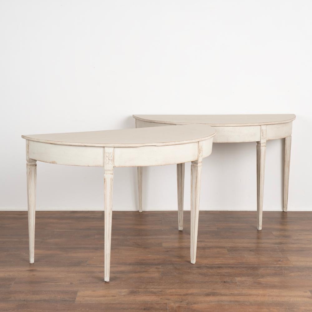 Pair, Gustavian White Painted Demilune Side Tables Consoles from Sweden ...