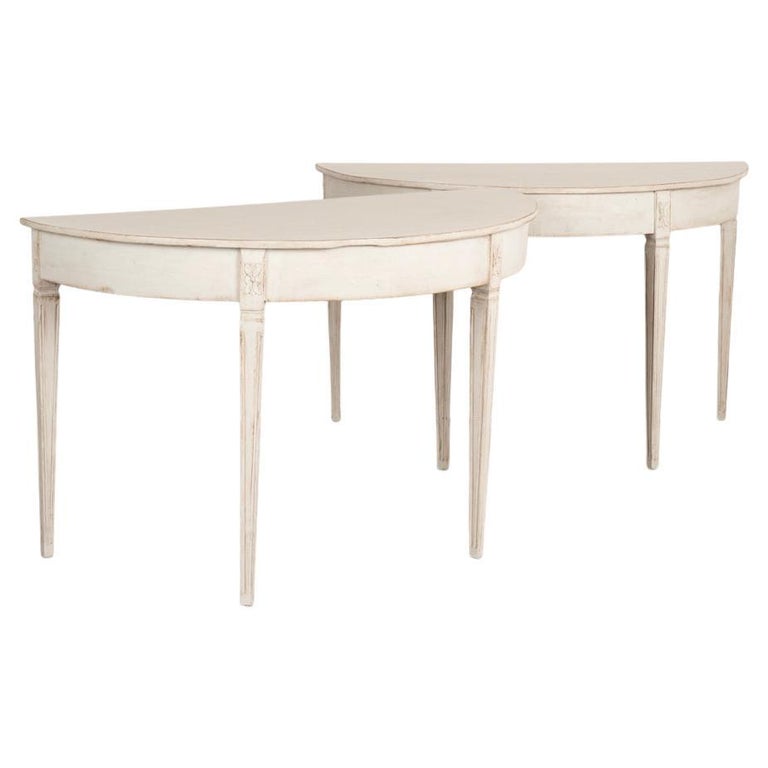 Pair, Gustavian White Painted Demilune Side Tables Consoles from Sweden ...
